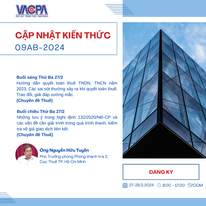 Thư mời tham dự lớp CNKT Online 09AB-2024, 02 ngày 27-28/02/2024