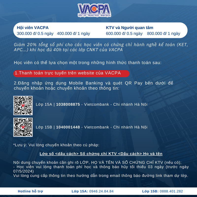 Thư mời tham dự lớp CNKT Online 15AB-2024, 01 ngày 10/05/2024